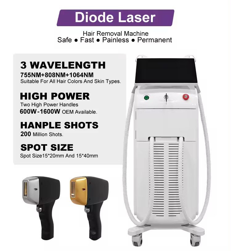 Diodo Laser Hair Removal 3 Wavelength Machine 755 808 1064